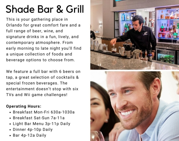 Shade Bar and Grill Light Bar Menu | Shade Bar and Grill Orlando